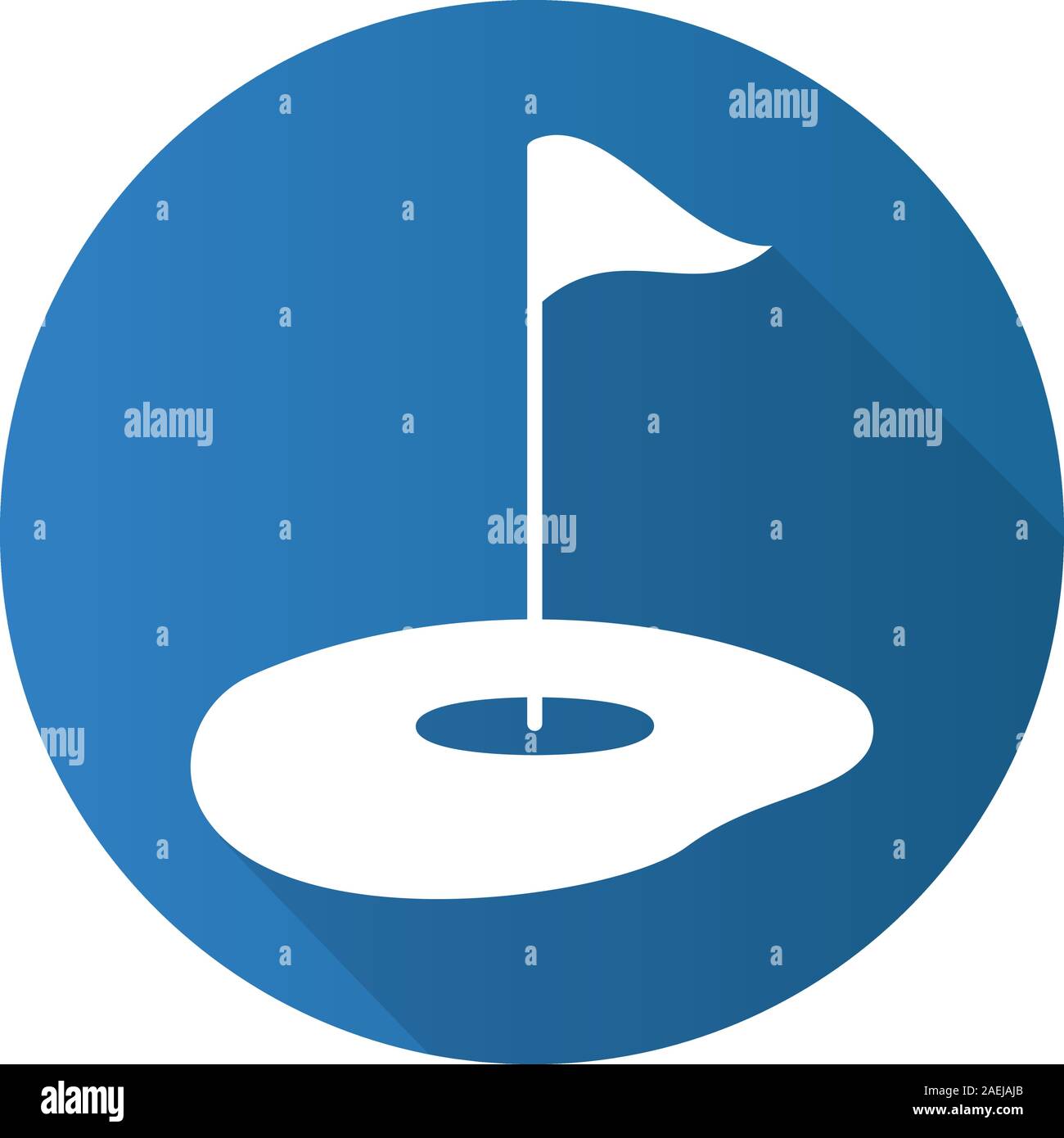 Golf course flat design long shadow glyph icon. Golf flagstick in hole ...