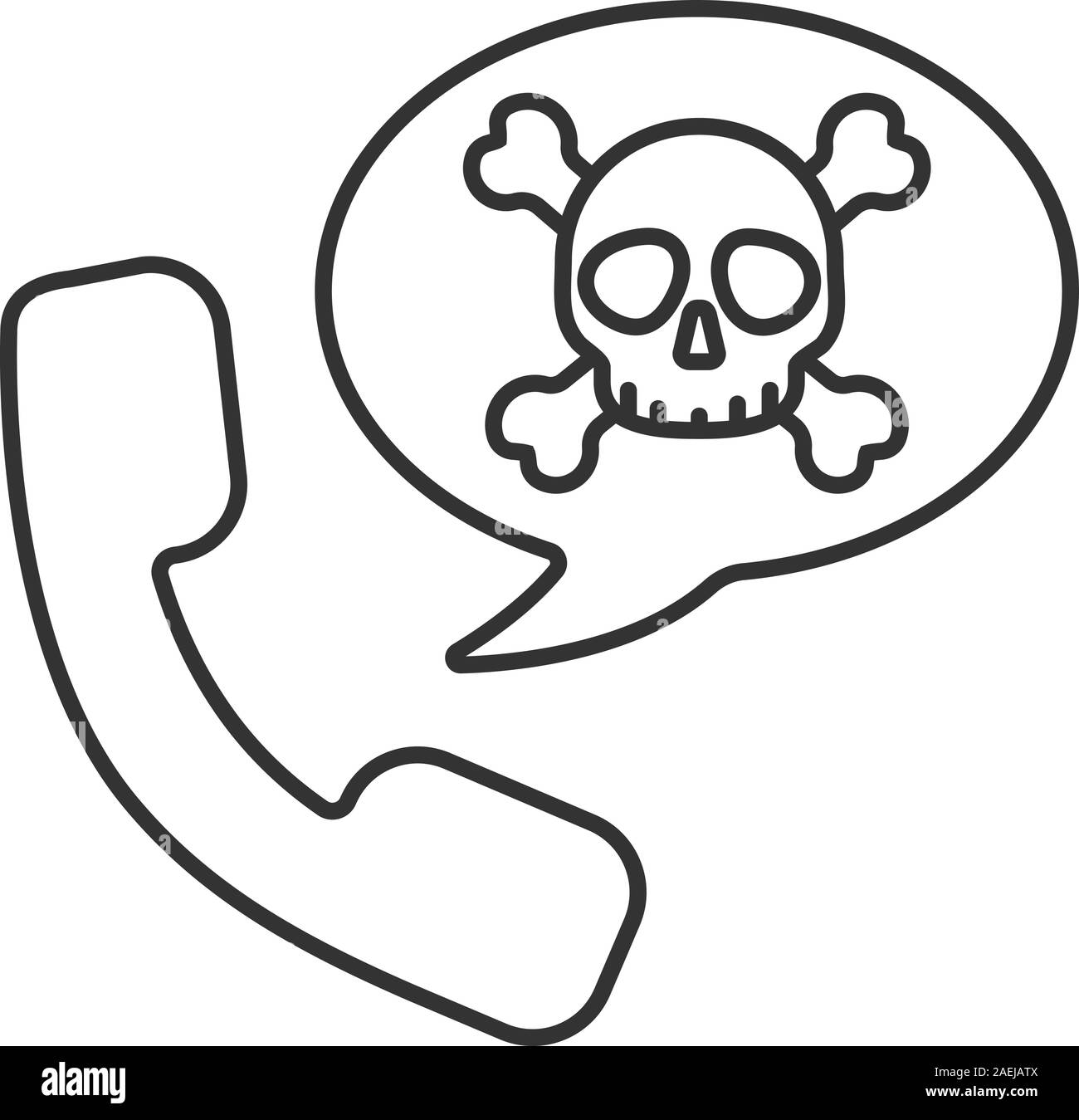 Handset with skull and crossbones inside speech bubble. Dangerous ...