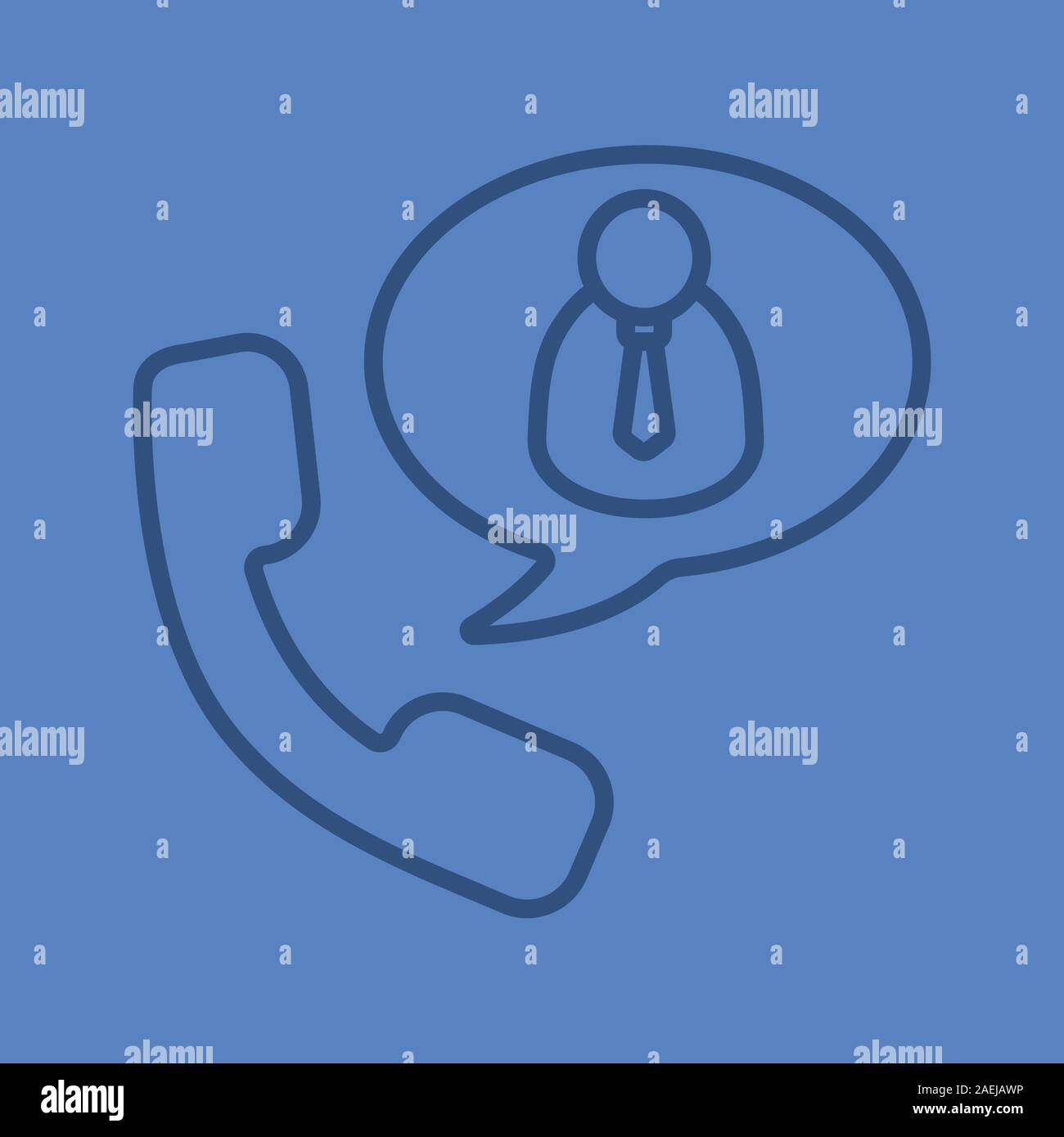 Phone talk with boss color linear icon. Handset with businessman inside ...