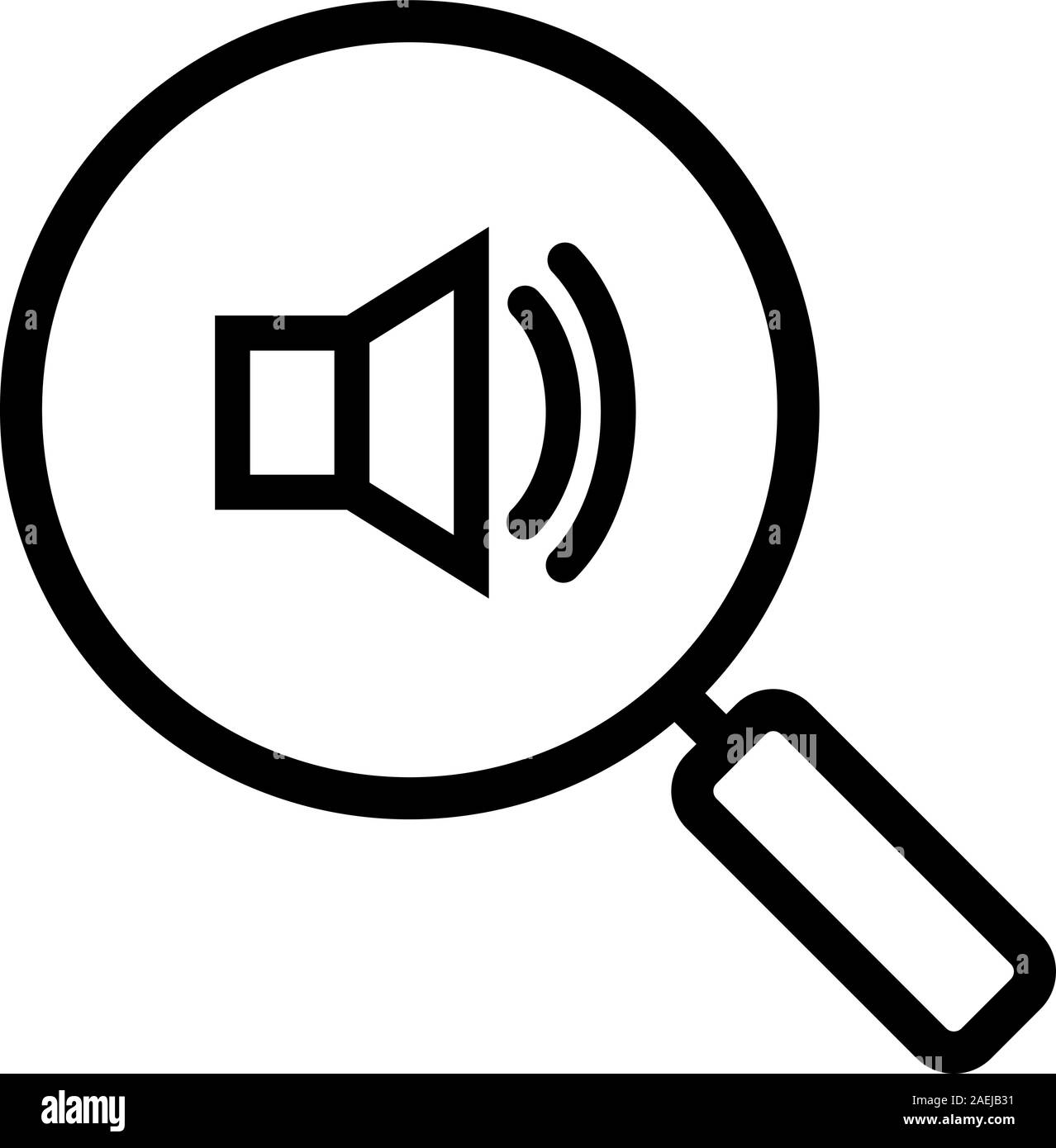 Magnifying glass with loudspeaker linear icon. Thin line illustration ...