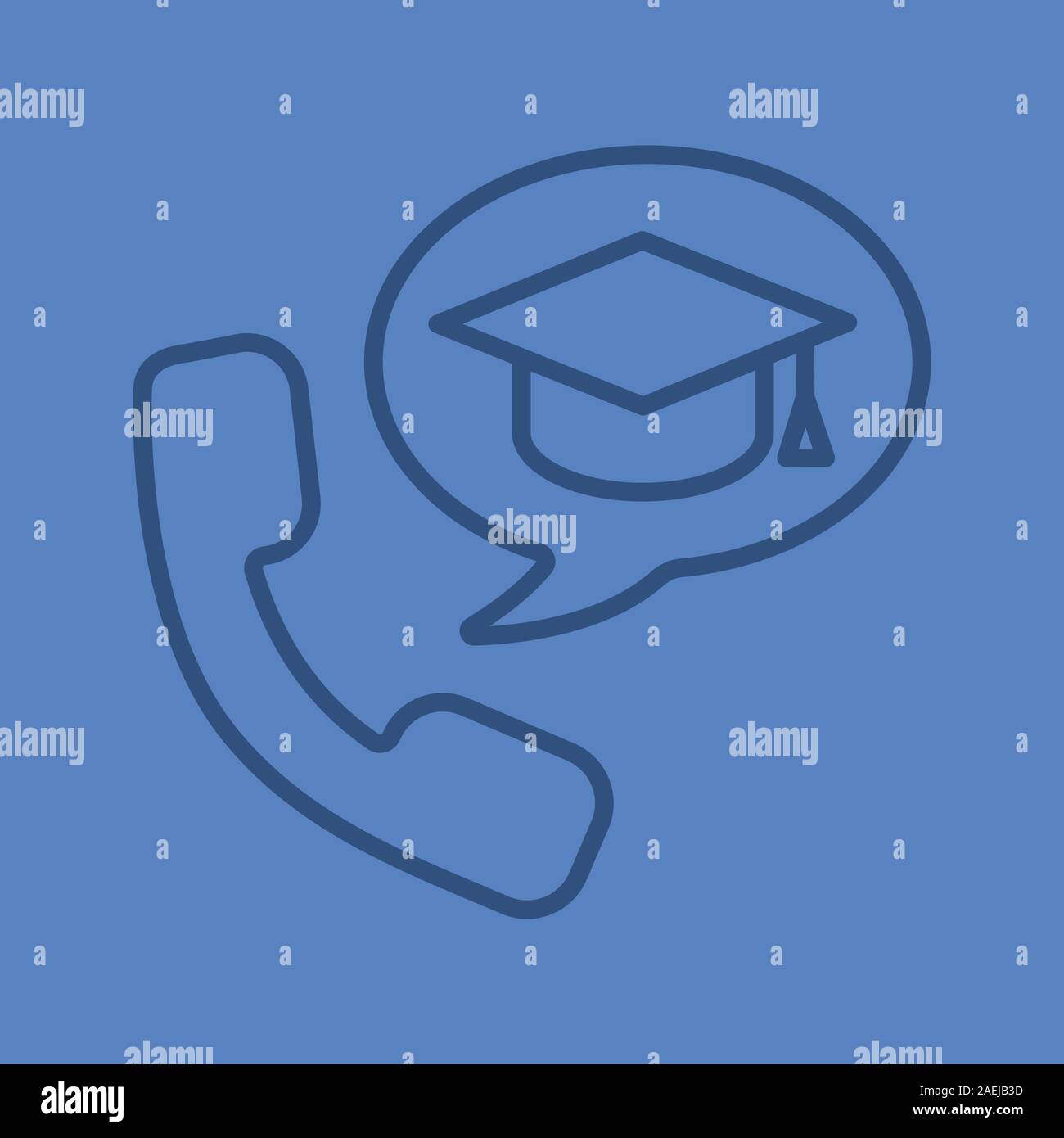 Phone call to university color linear icon. Handset with student's ...