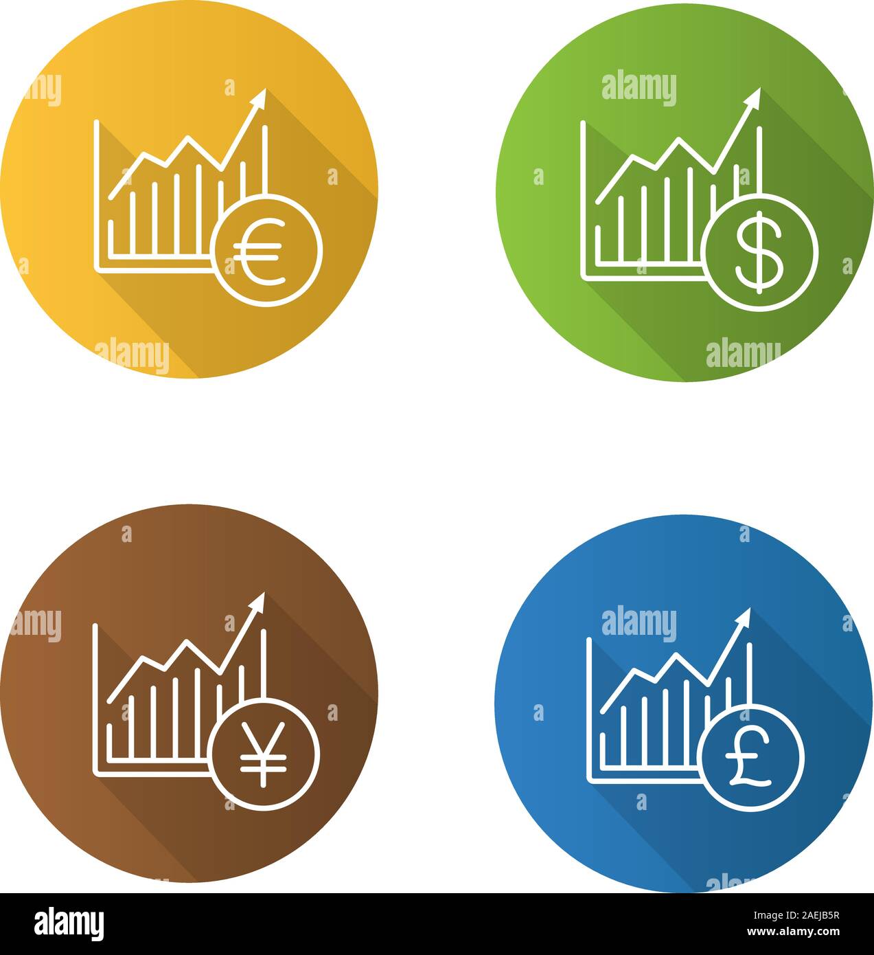 Forex market growth charts flat linear long shadow icons set ...