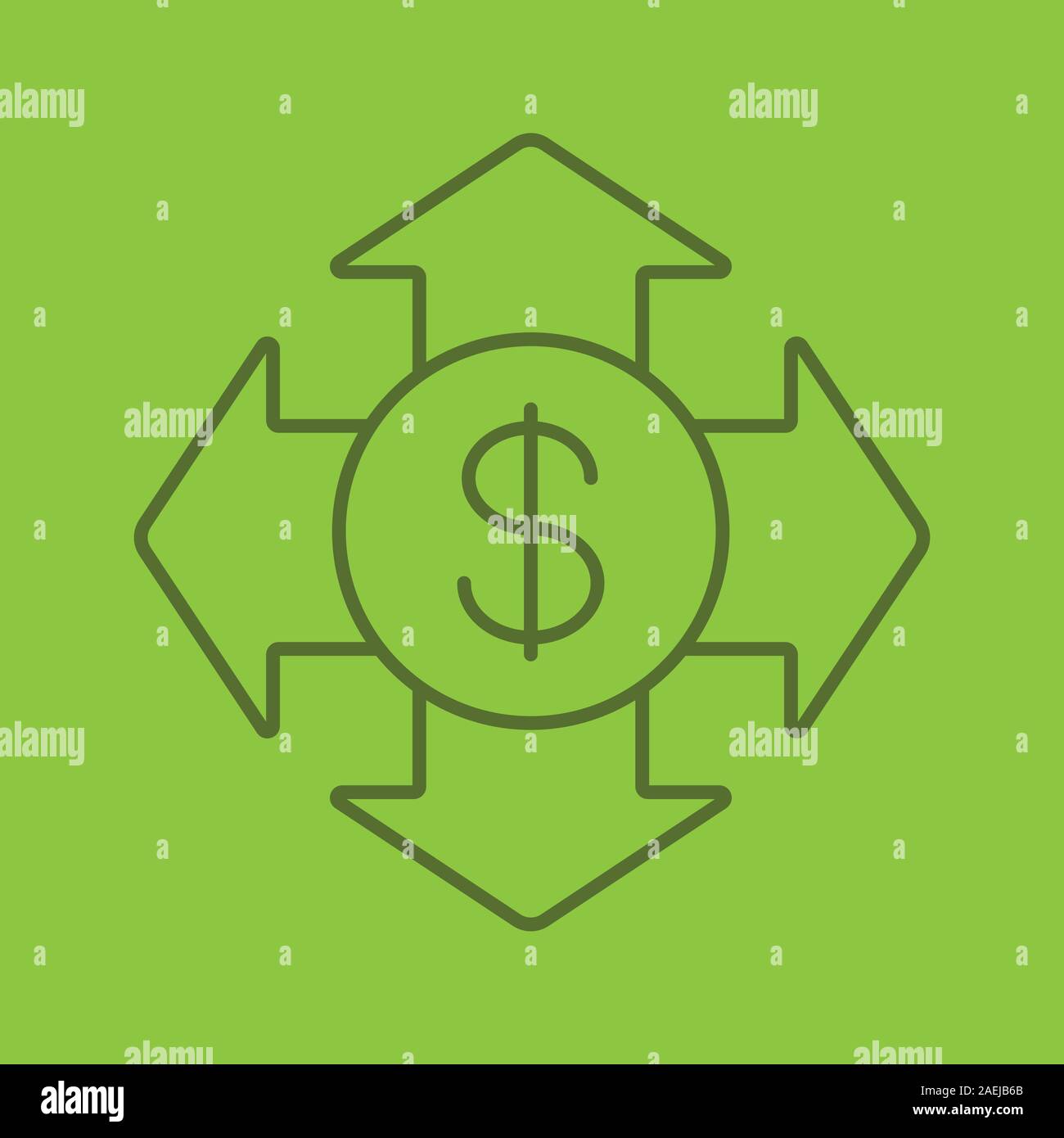 Money spending color linear icon. Expanses. USA dollar with all ...