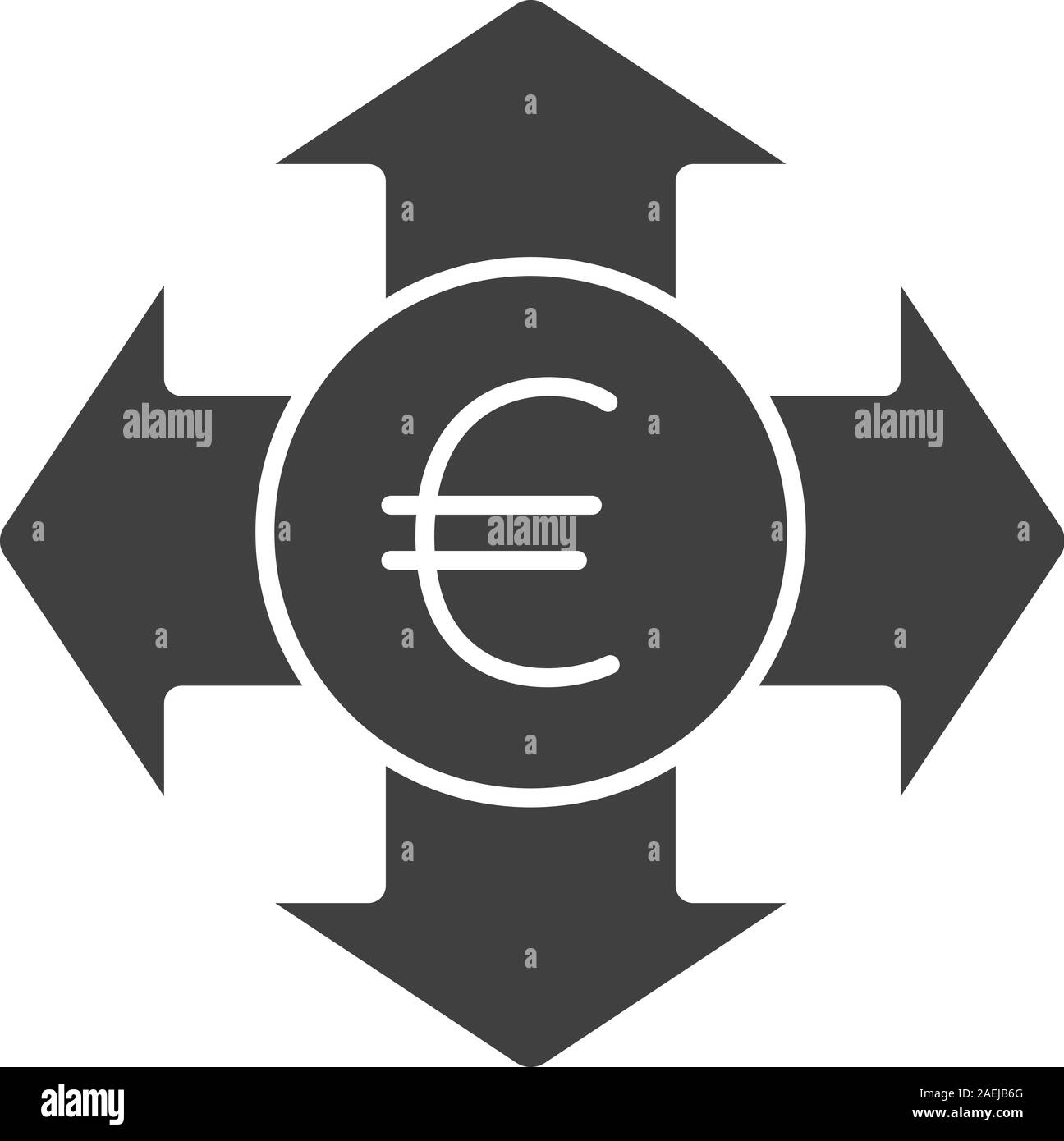 Money spending glyph icon. Silhouette symbol. Euro with all direction ...