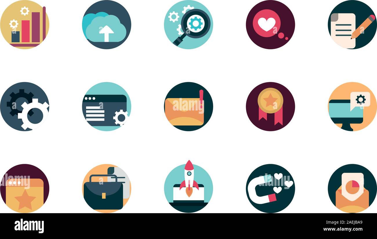 digital marketing advertising media icons set vector illustration Stock ...