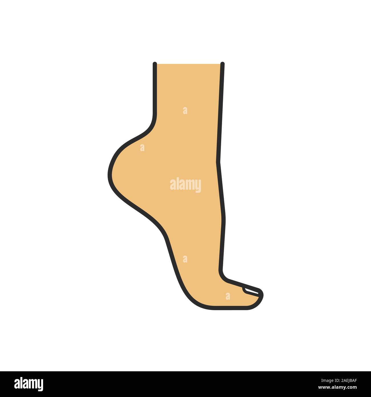 Woman's foot standing on tiptoe color icon. Isolated vector ...