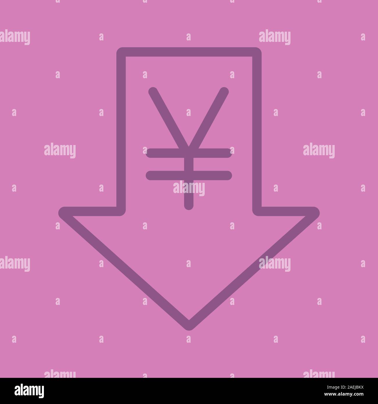 Yen rate falling color linear icon. China and Japan currency with down ...
