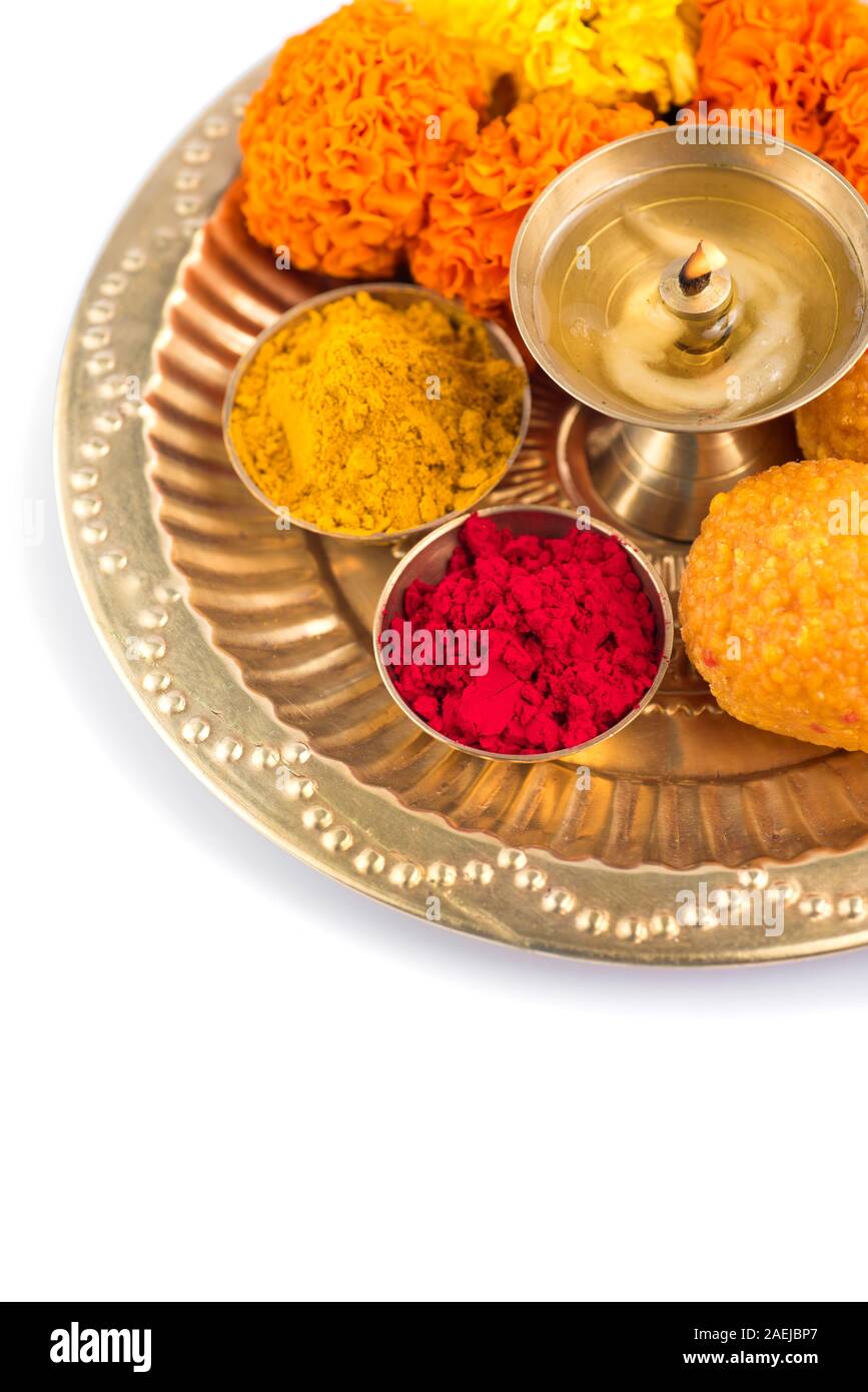 Beautifully Decorated Pooja Thali for festival celebration to worship ...