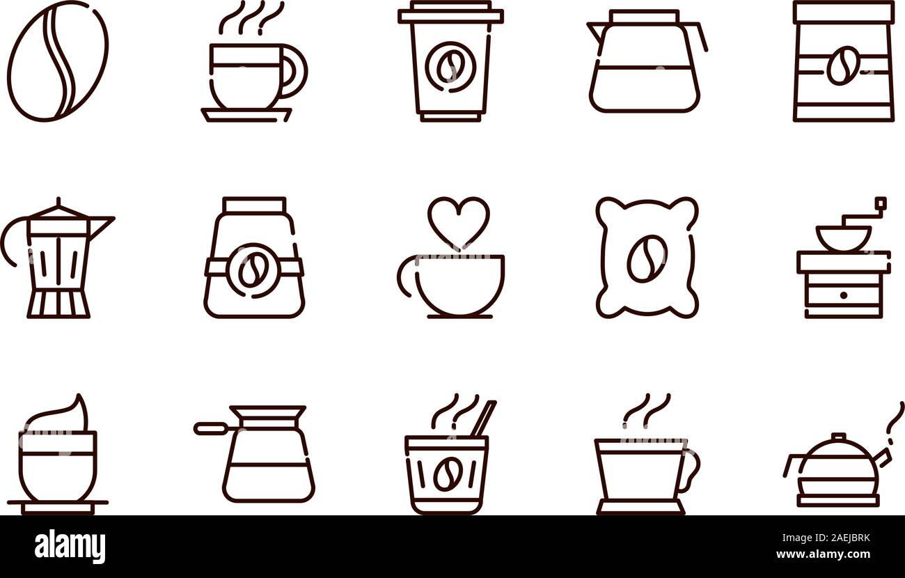 coffee fresh product maker machine and others icon line design vector ...