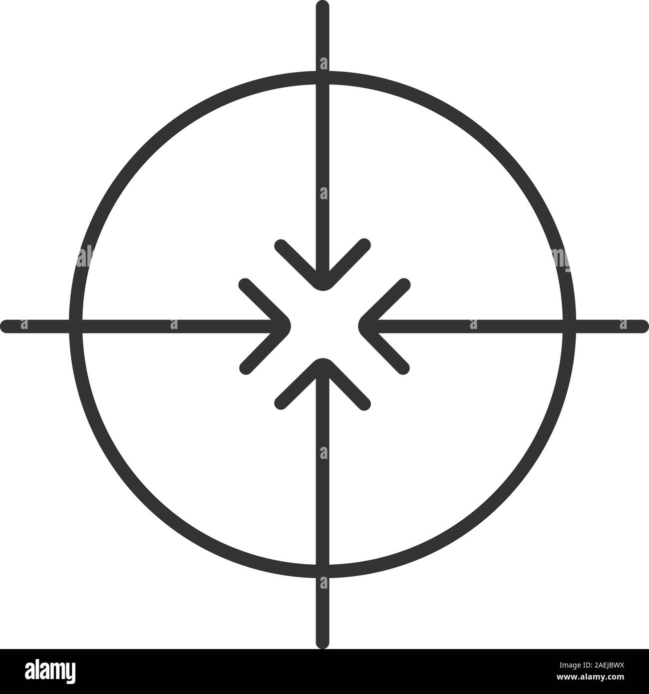 Aiming symbol linear icon. Thin line illustration. All direction arrows ...