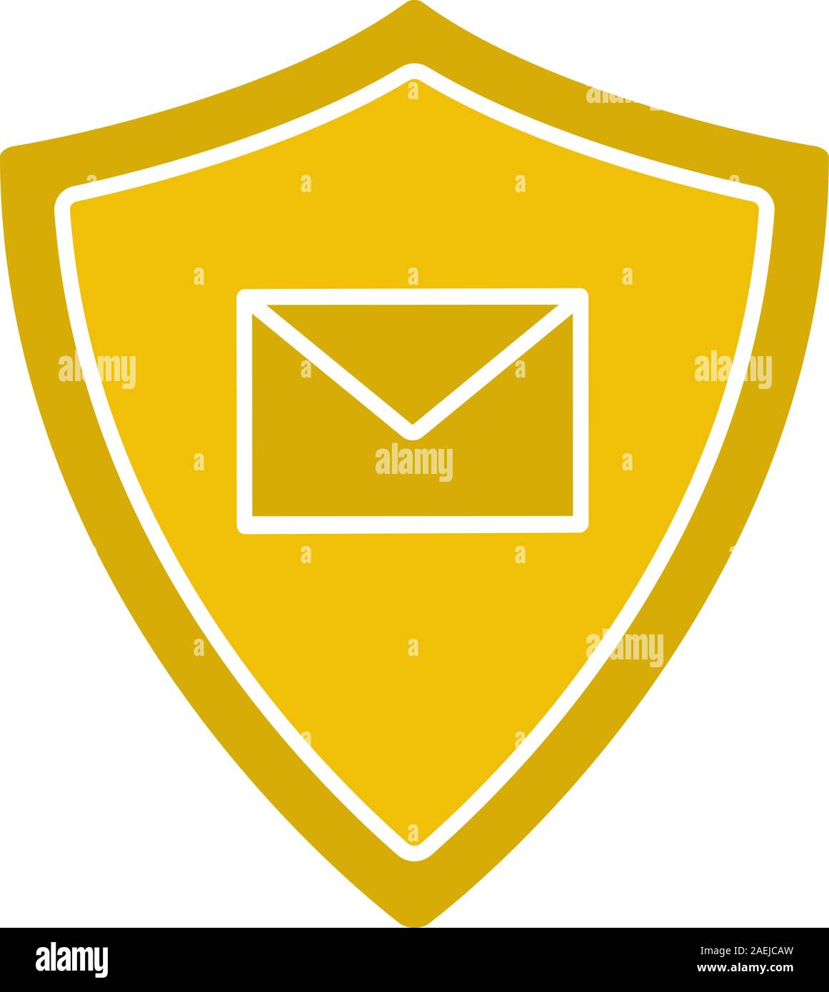 Email security glyph color icon. Sms message inside protection shield ...