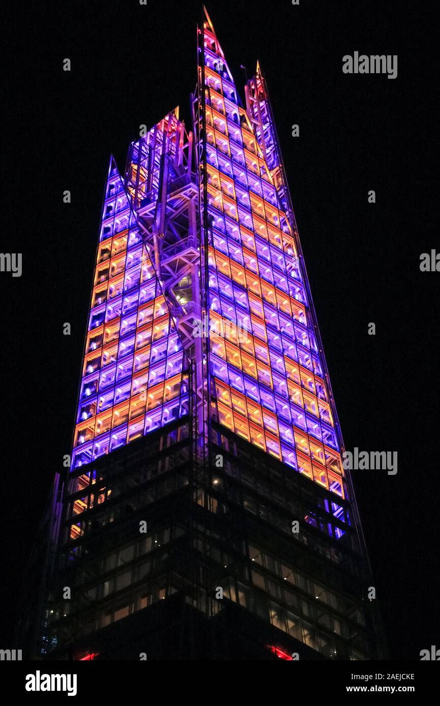 The Shard, London, UK. 09th Dec, 2019. The Shard Lights are switched on ...