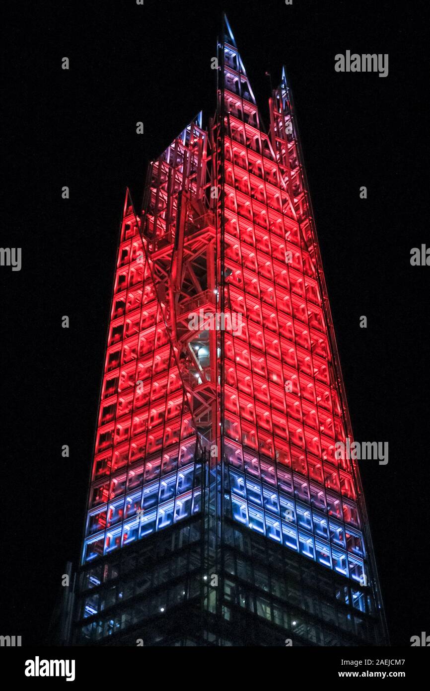 The Shard, London, UK. 09th Dec, 2019. The Shard Lights are switched on ...