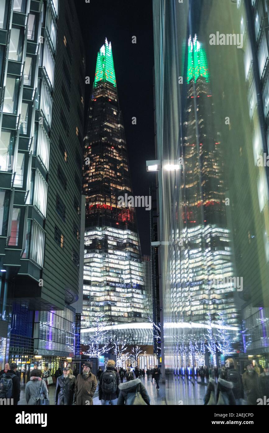 The Shard, London, UK. 09th Dec, 2019. The Lights are reflected in a ...