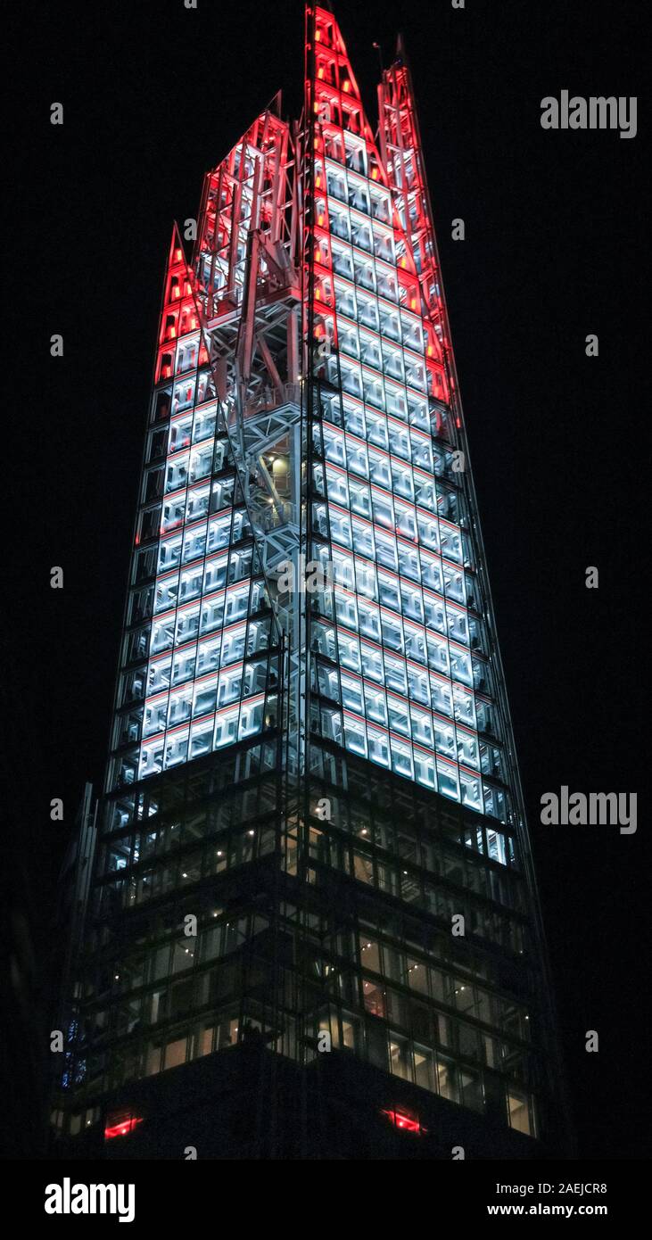 The Shard, London, UK. 09th Dec, 2019. The Shard Lights are switched on ...