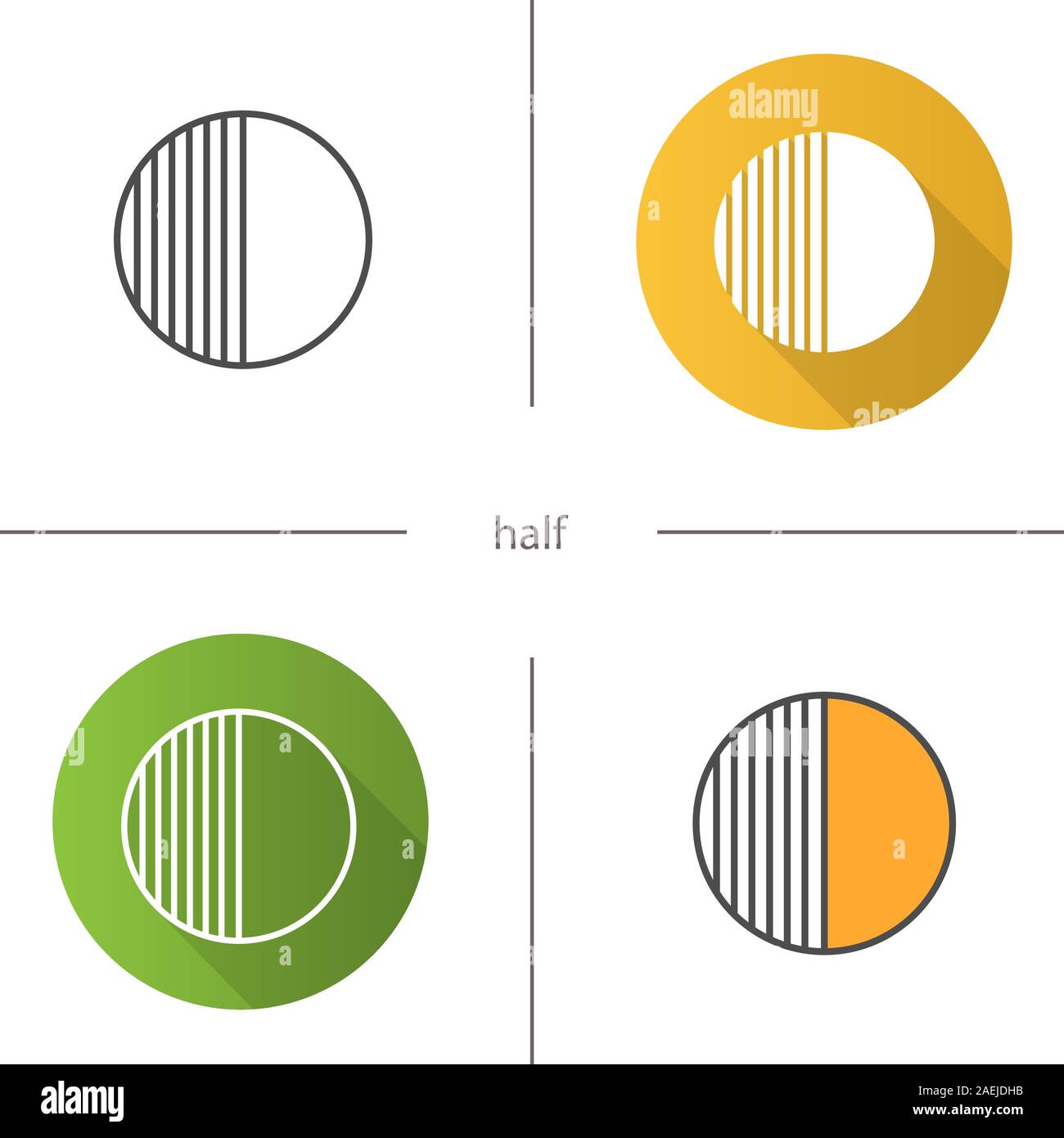Half symbol icon. Flat design, linear and color styles. Half hatched ...