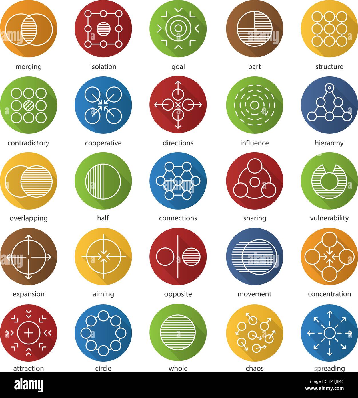 Abstract symbols flat linear long shadow icons set. Logo ideas for ...
