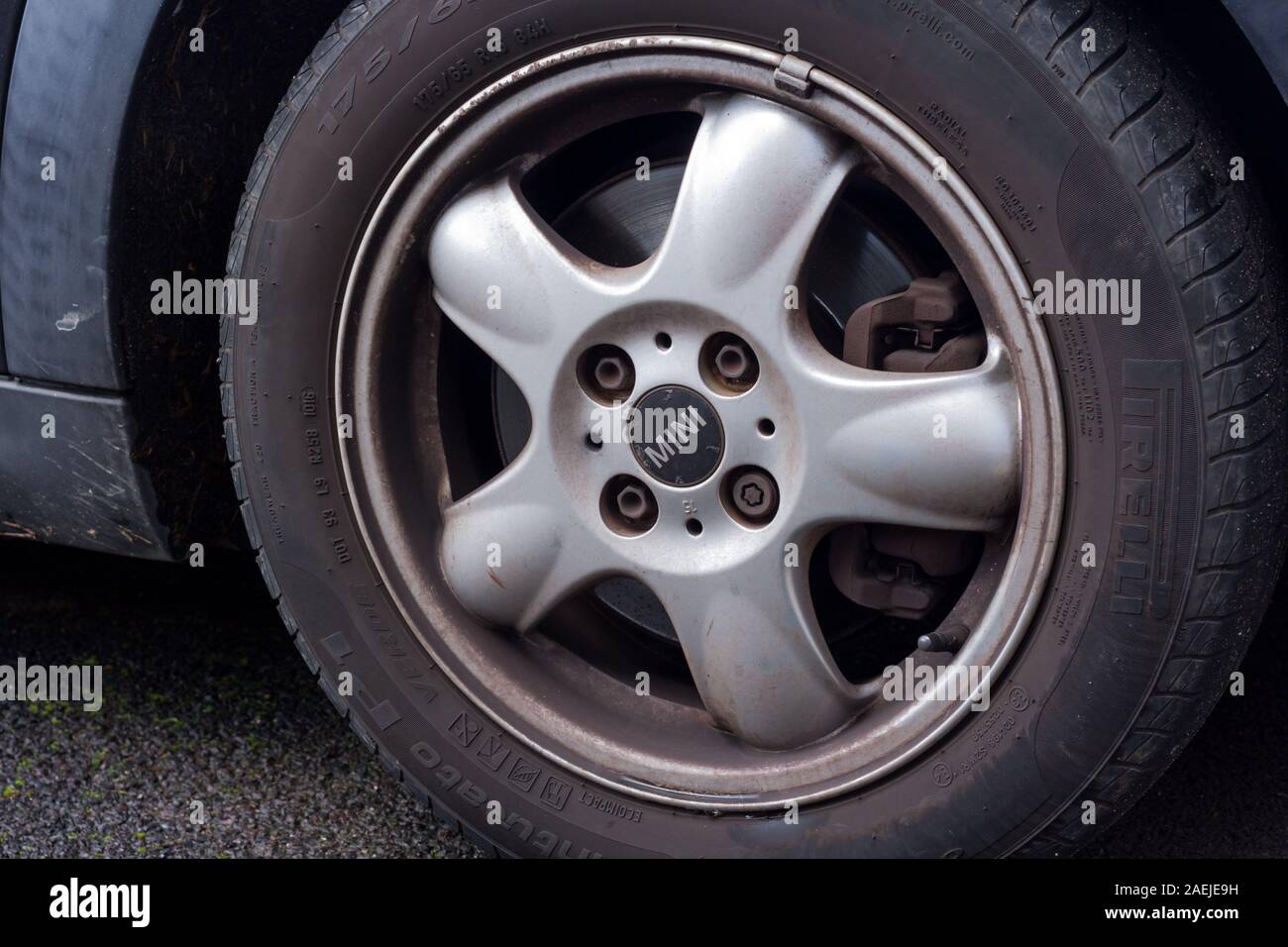 Closeup of a wheel, tyre on a Mini car. UK Stock Photo - Alamy