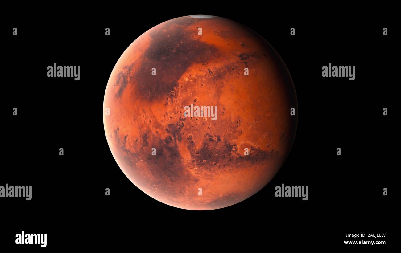 Flying over the surface of the planet Mars, computer generated. 3d ...