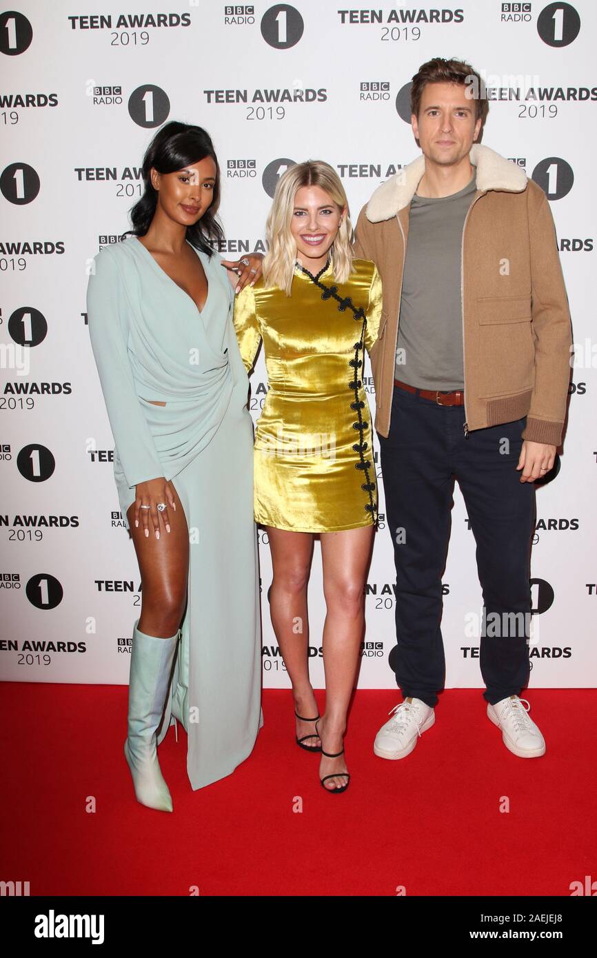 London.UK. Maya Jama, Mollie King and Greg James at the Radio One Teen ...
