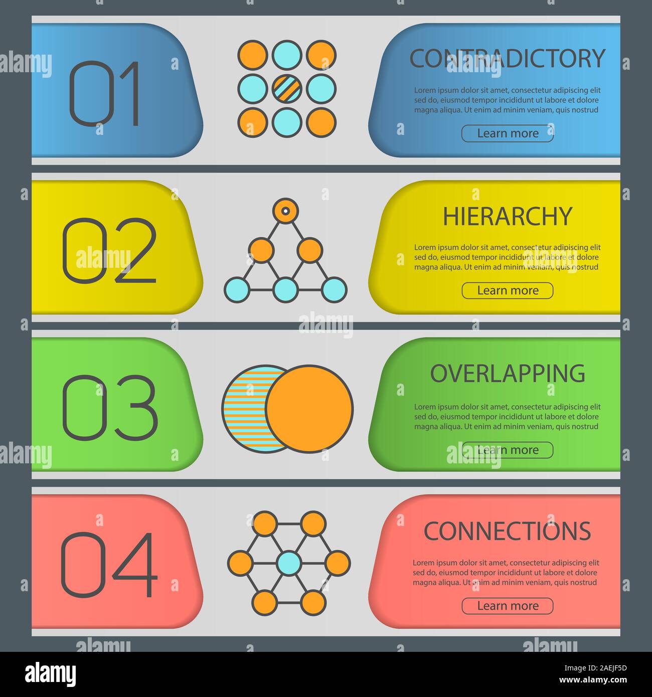 Abstract symbols banner templates set. Contradictory, hierarchy ...