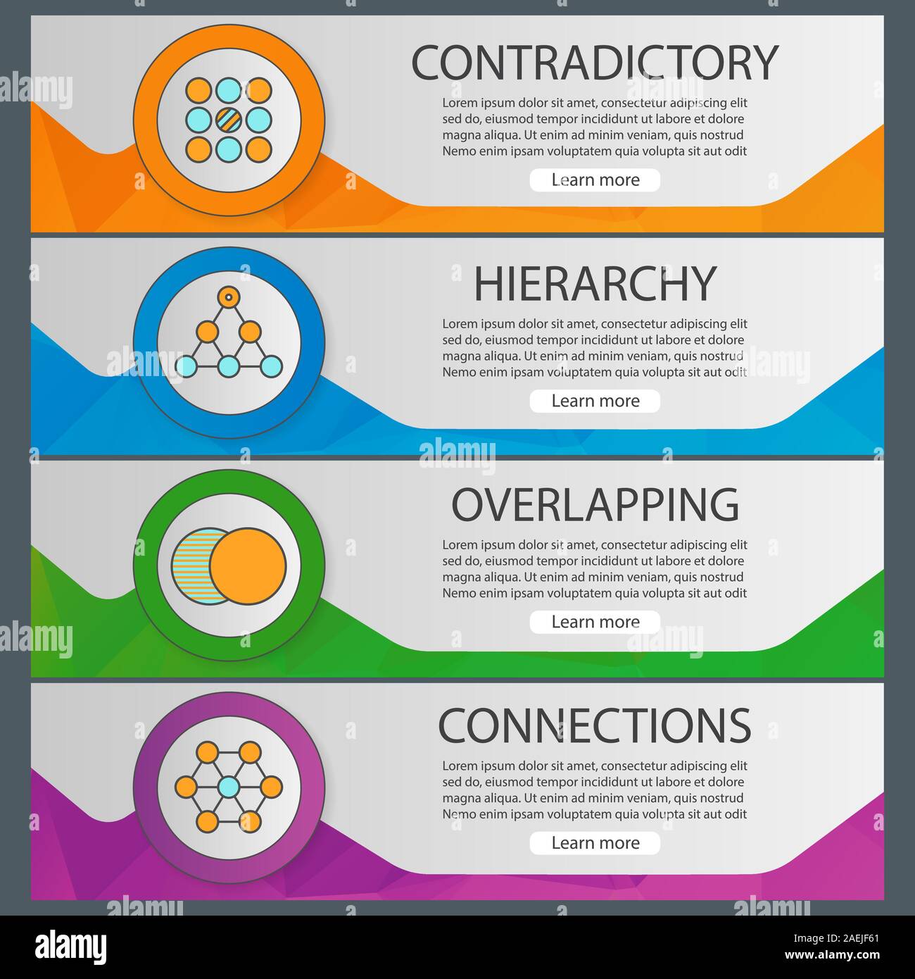 Abstract symbols banner templates set. Contradictory, hierarchy ...