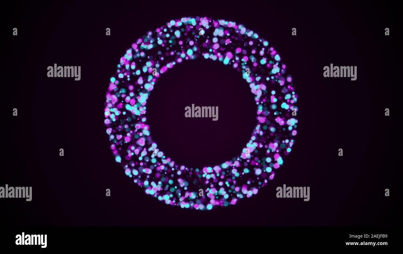 Ring of many flashing colored particles, computer generated. 3d ...