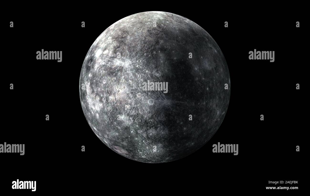 Flying over the surface of the planet Mercury, computer generated. 3d ...