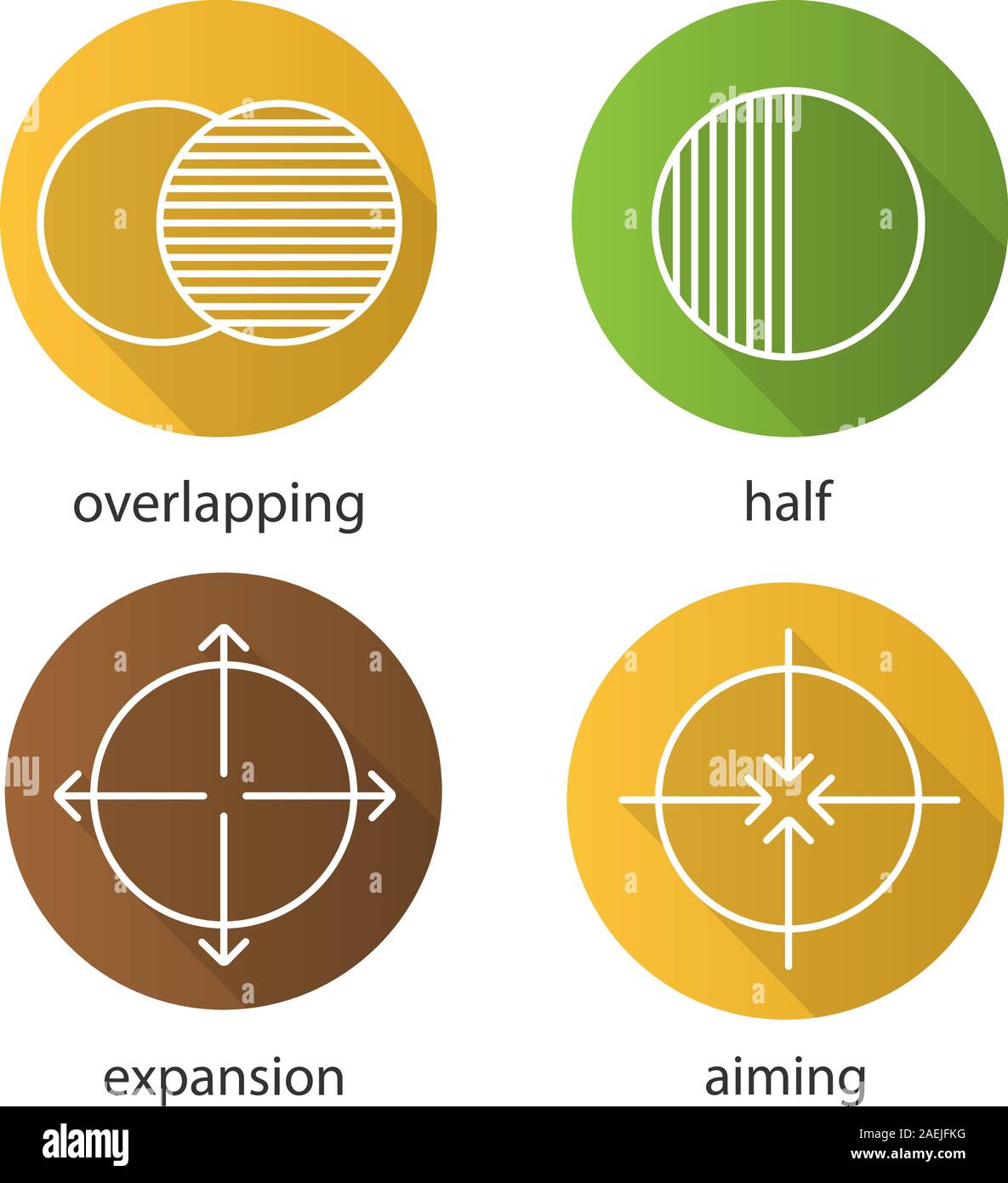 Abstract symbols flat linear long shadow icons set. Overlapping, half ...