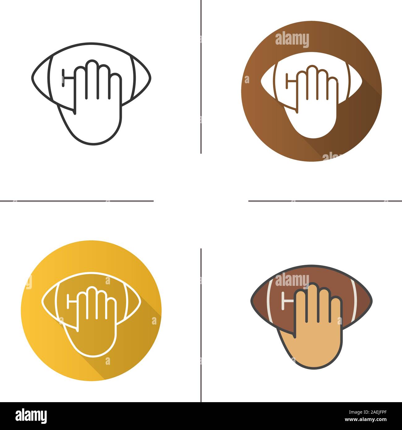 Hand throwing american football ball icon. Flat design, linear and ...