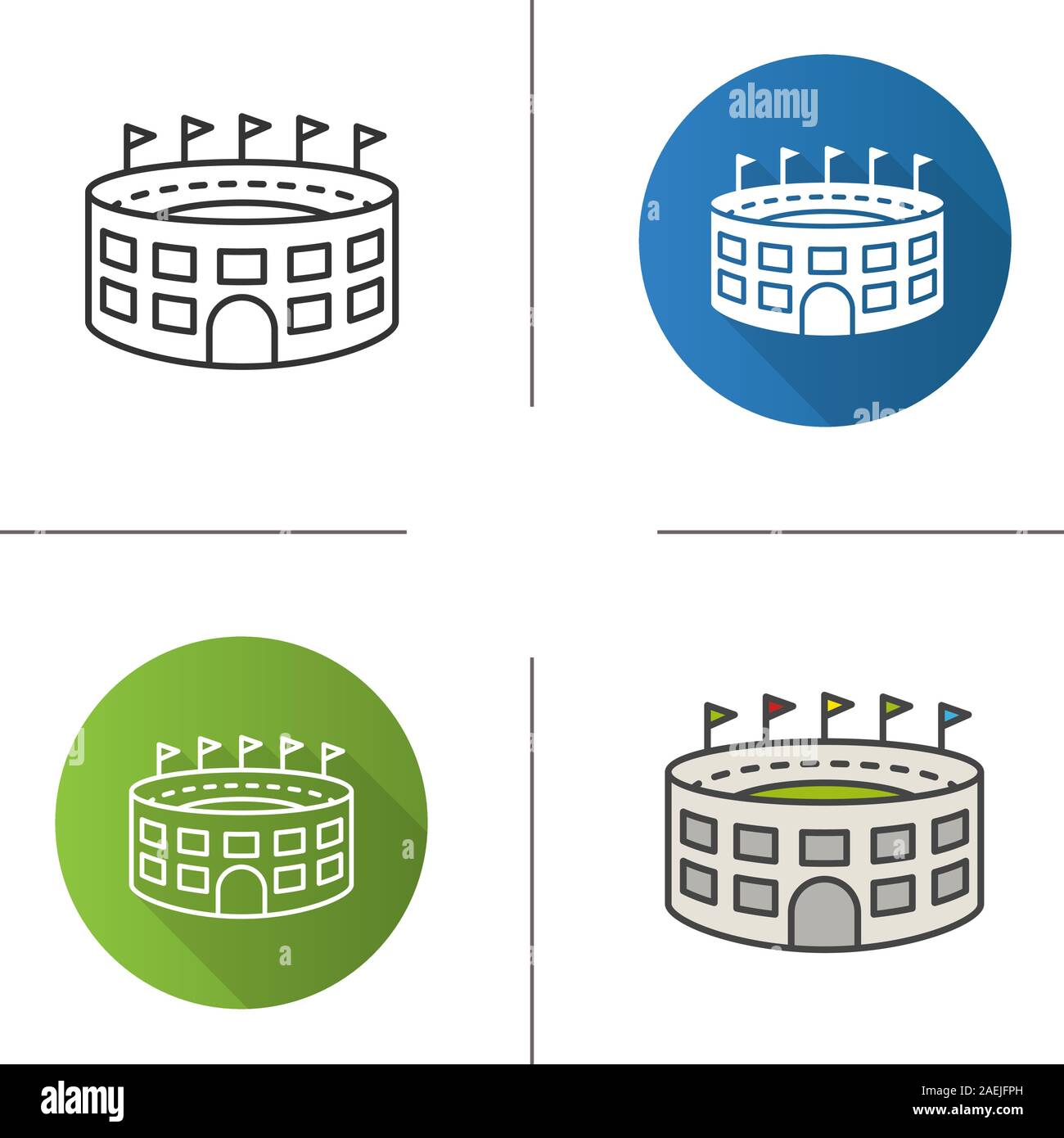 Stadium building icon. Flat design, linear and color styles. Sport ...