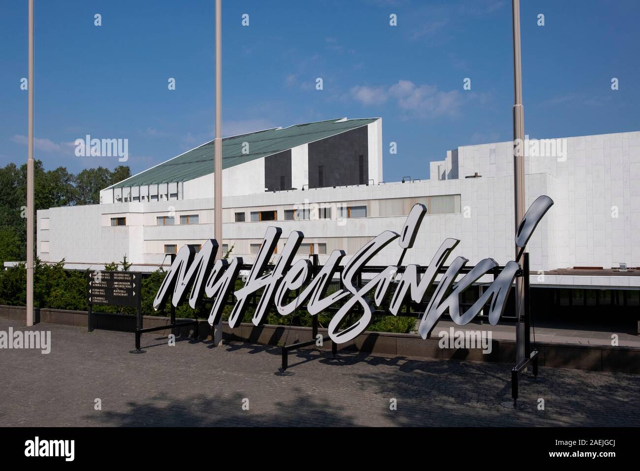 The My Helsinki sign in front of Finland Hall, Helsinki, Uusimaa ...
