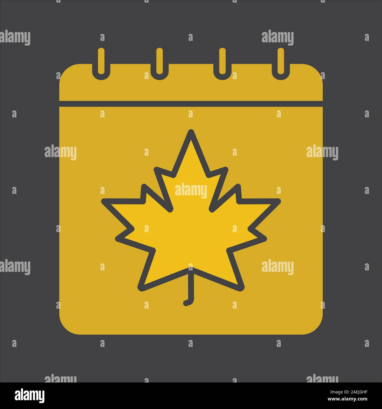 Autumn calendar glyph color icon. Calendar page with maple leaf ...