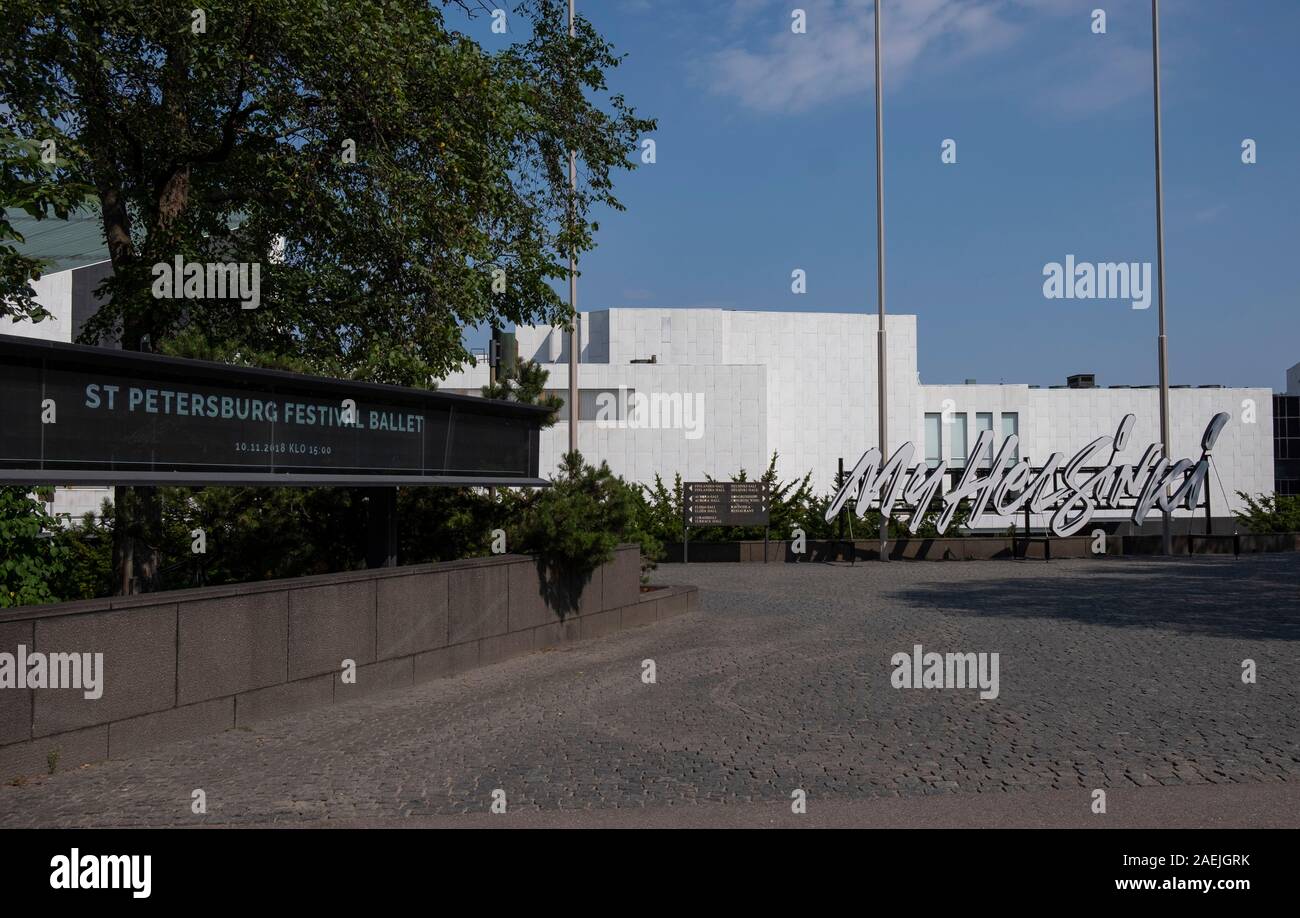 The My Helsinki sign in front of Finland Hall, Helsinki, Uusimaa ...