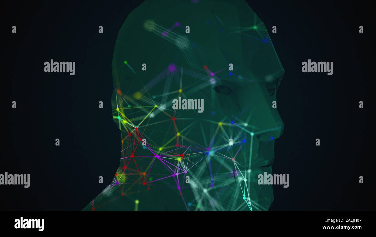 Overlay a background of mesh with multi-colored thin lines connected by ...
