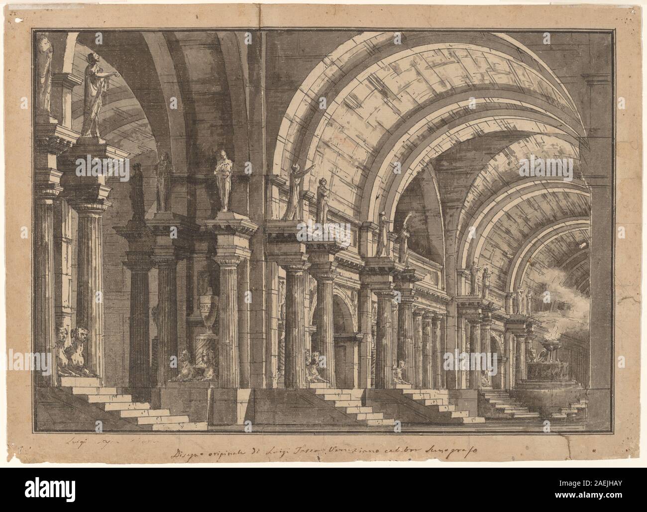 Luigi Tasca, A Monumental Vaulted Hall with a Smoking Altar, 1813-1814 ...