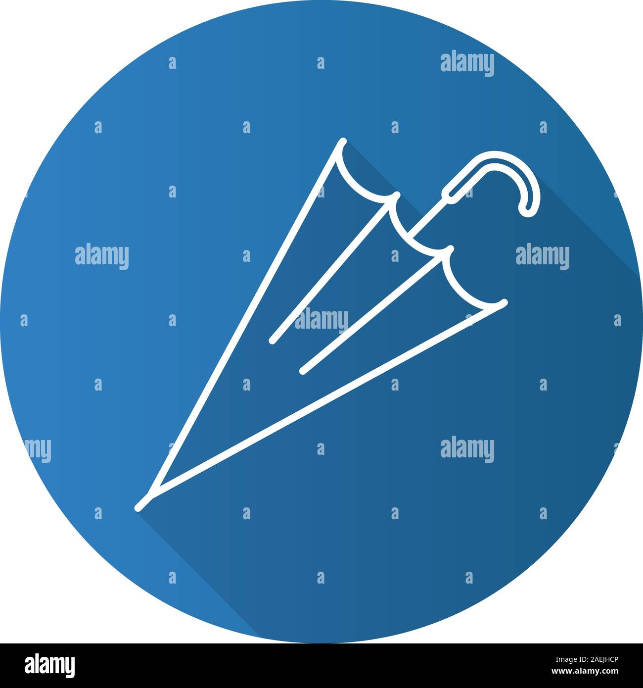 Closed umbrella flat linear long shadow icon. Vector outline symbol ...