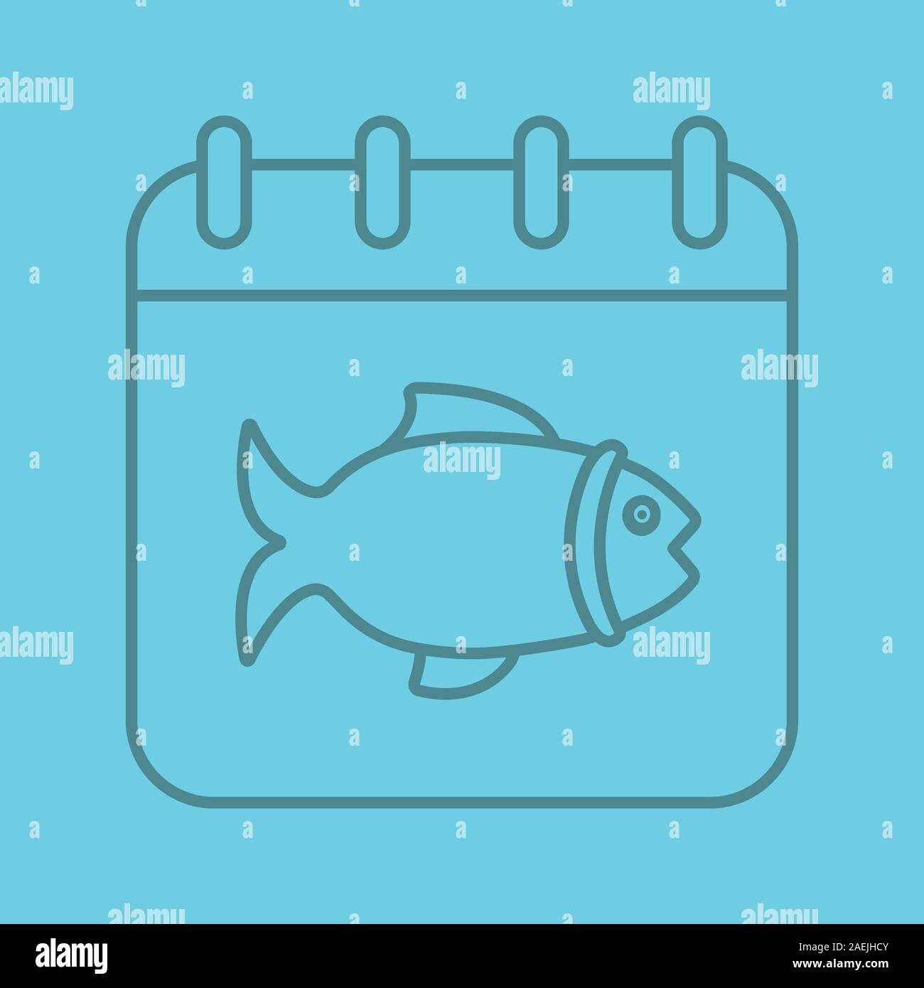 Fishing day color linear icon. Calendar page with fish. Thin line ...