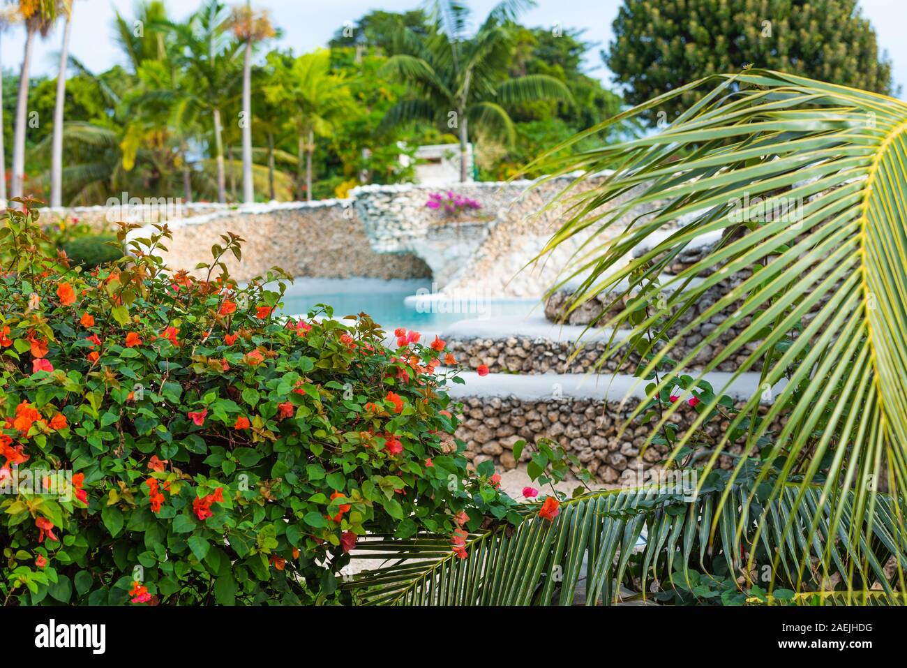 TANNA ISLAND, VANUATU - JULY 20, 2019: Outdoor Pool at Evergreen Resort ...