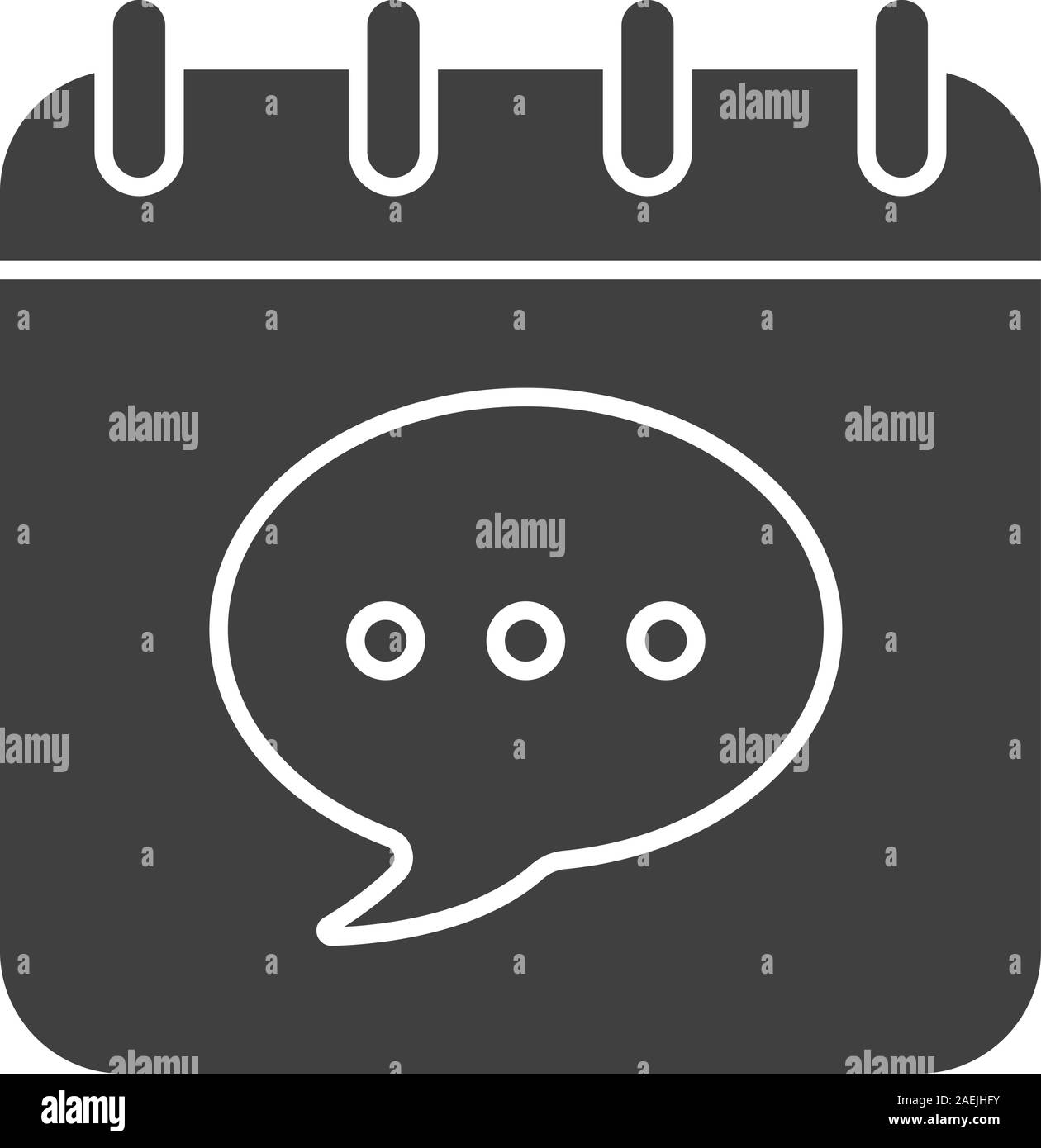 Calendar page with chat box glyph icon. Silhouette symbol. Negative ...