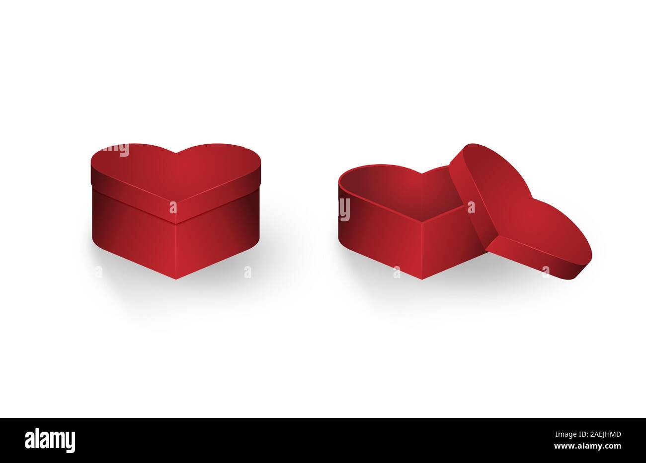 Closed and opened heart shape gift box isolated on white background ...