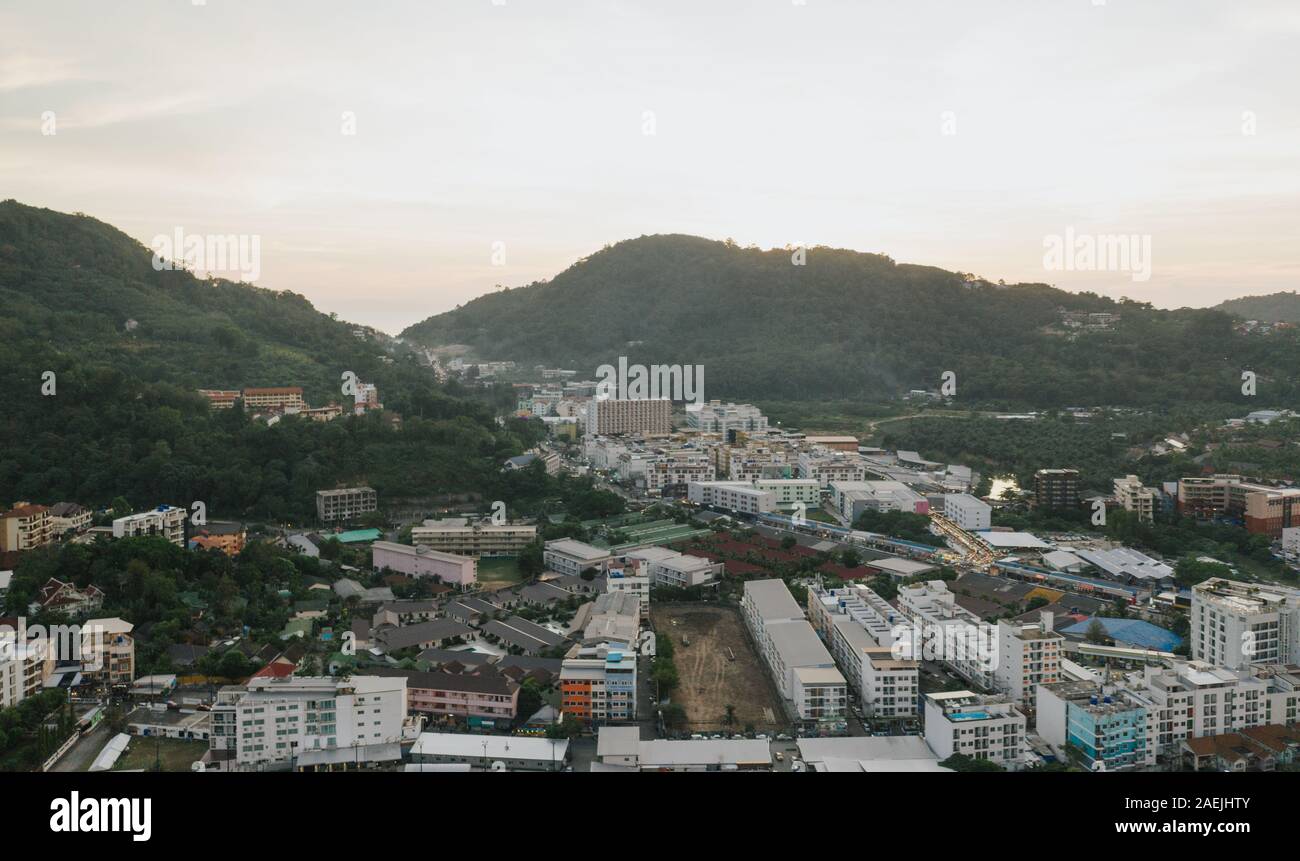 Patong City and Beach life with cars and boats in Thailand Phuket ...