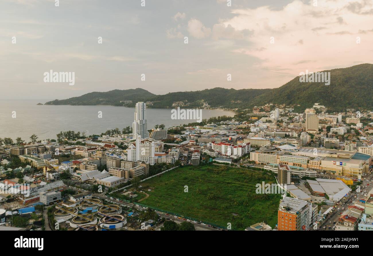 Patong City and Beach life with cars and boats in Thailand Phuket ...