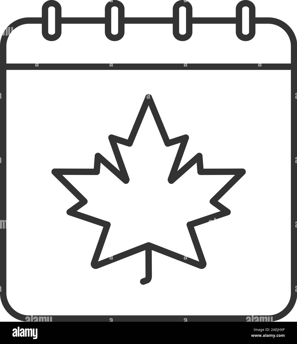 Autumn calendar with maple leaf linear icon. Contour symbol. Autumn ...