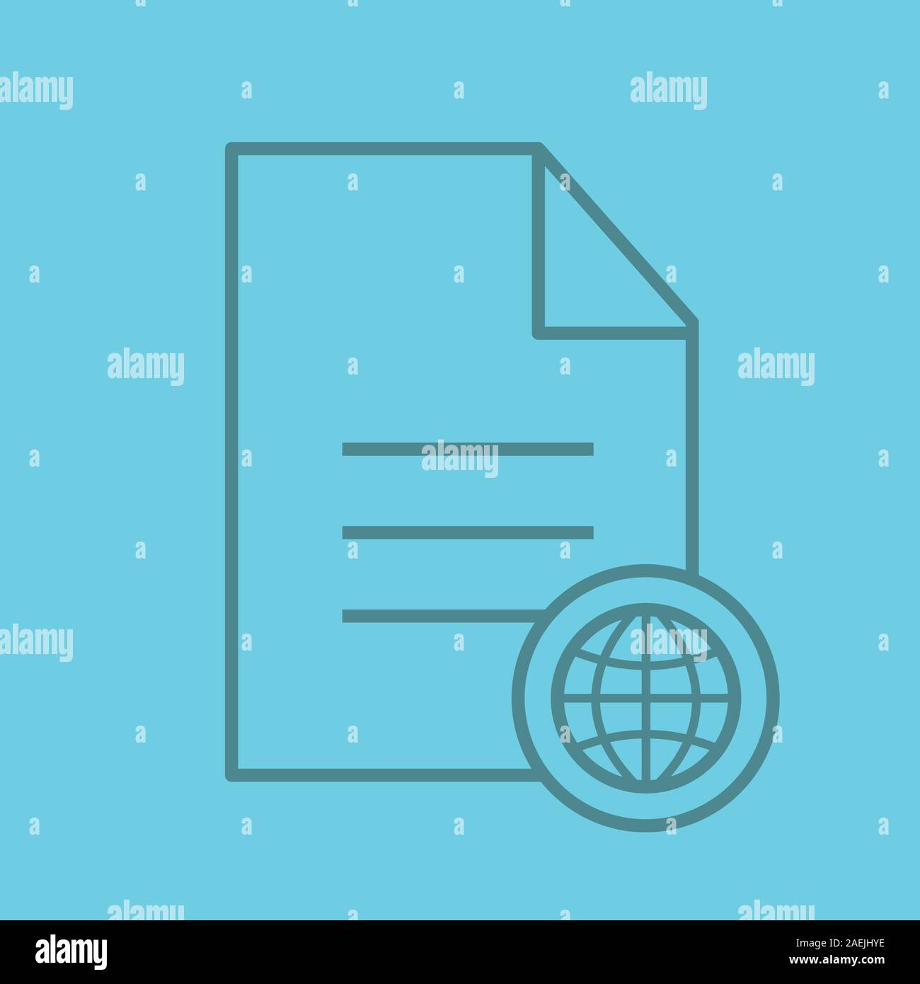 Web document color linear icon. Document with globe model. Thin line ...