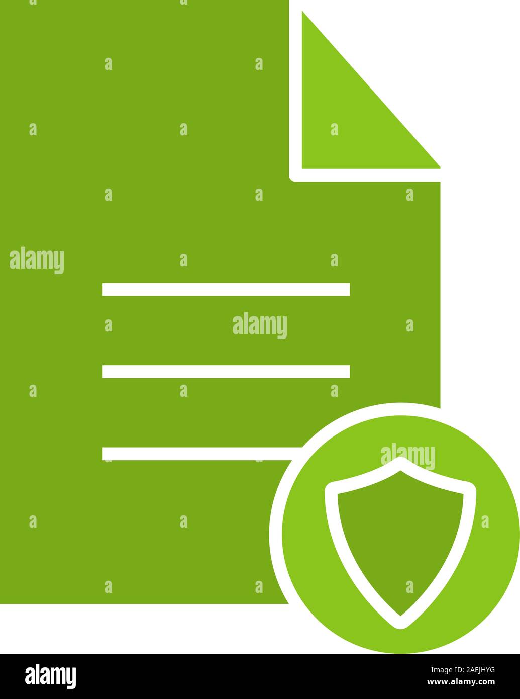 Secured document glyph color icon. Text file with protection shield ...