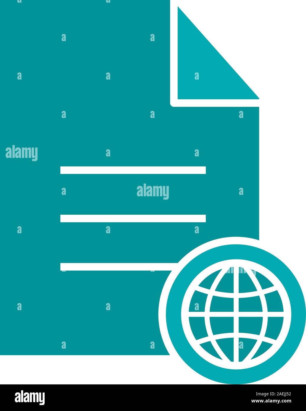 Web document glyph color icon. Document with globe model. Silhouette ...