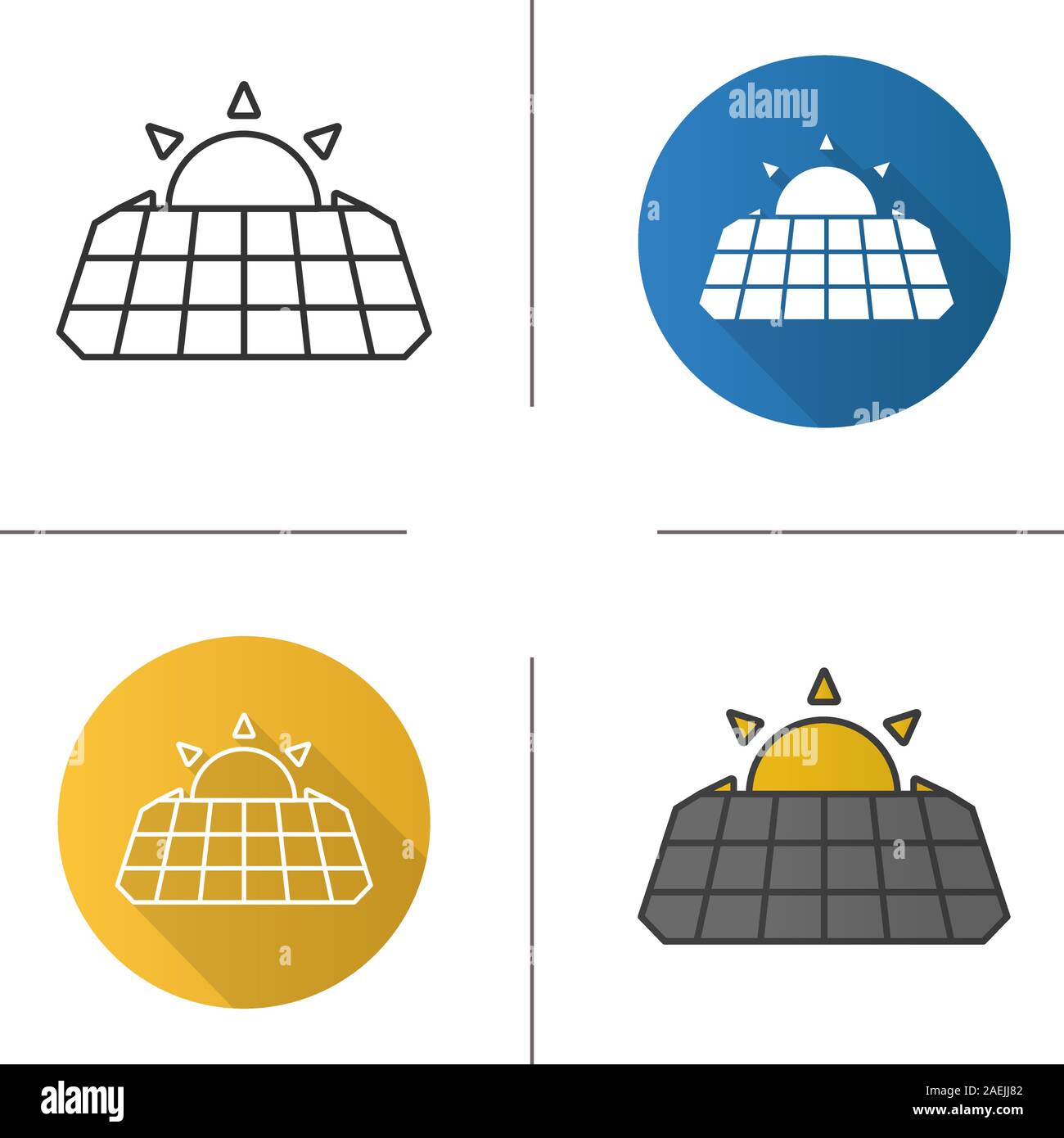 Solar panels icon. Flat design, linear and color styles. Eco energy ...
