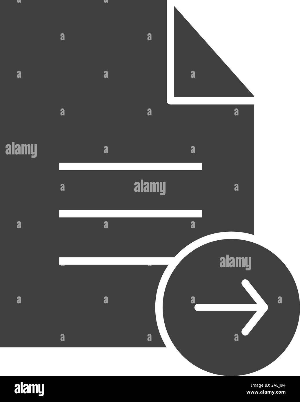 Send document glyph icon. Silhouette symbol. Text file with right arrow ...