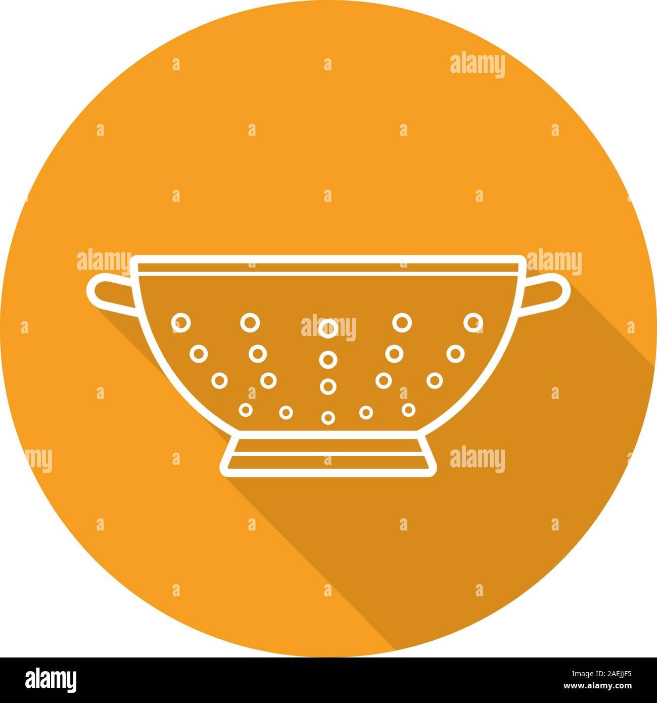 Colander flat linear long shadow icon. Strainer. Vector outline symbol ...